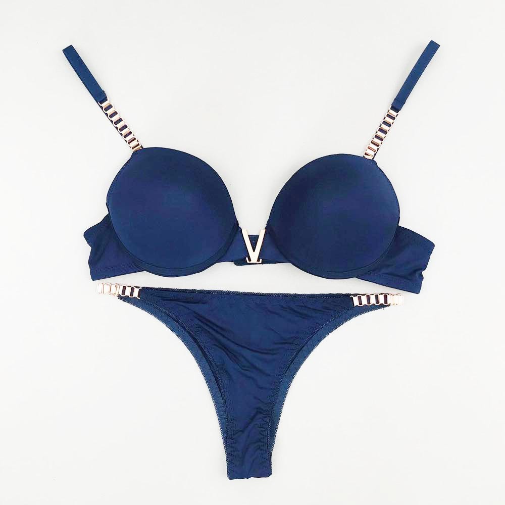 Premium Stylish And Sexy Stainless V Chain Design Lingerie Set Bra And ...